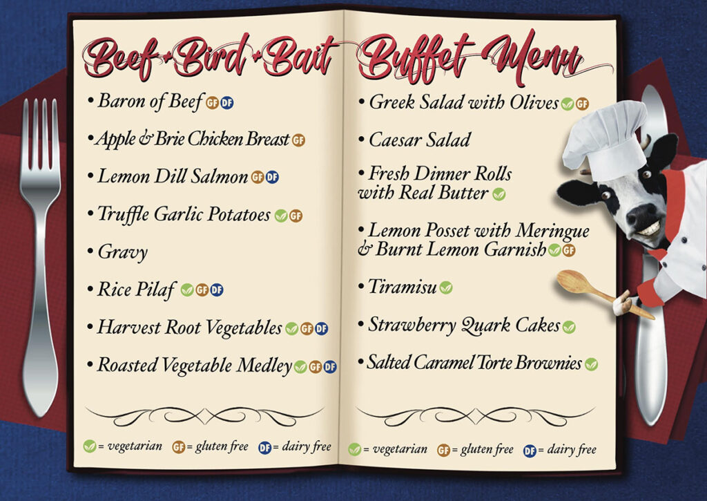 BEEF, BIRD & BAIT MENU - Comedy Dinner Theatre | Lacombe, Alberta | Cow ...